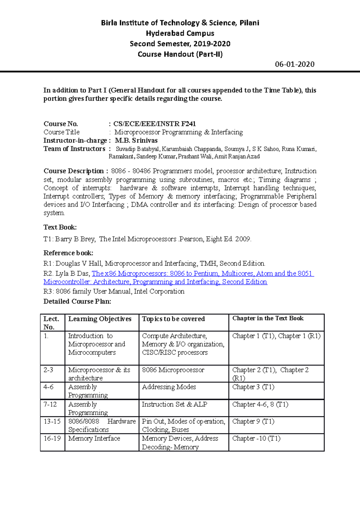 Eeeececs Instr F241 Microprocessor Programming Interfacing