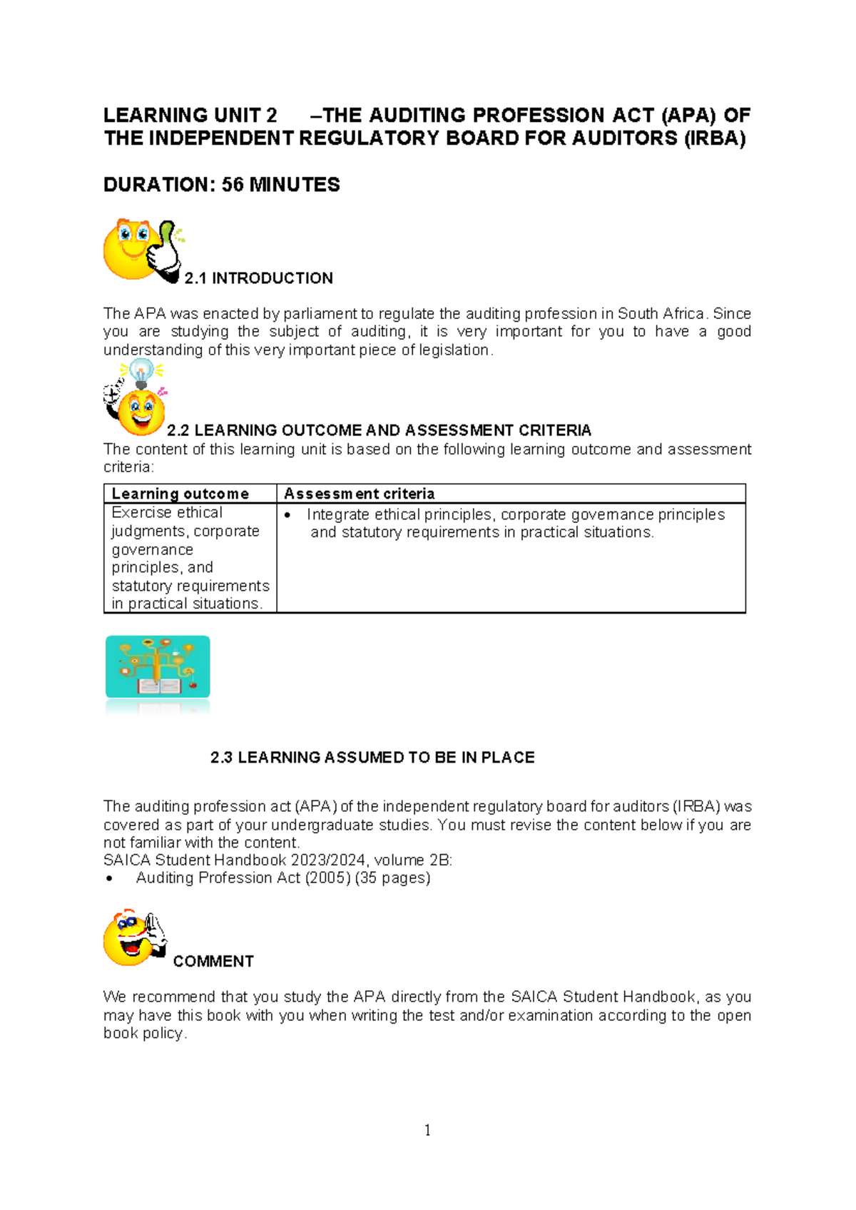 AUE4862 LU2 - LEARNING UNIT 2 –THE AUDITING PROFESSION ACT (APA) OF THE ...