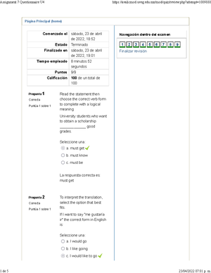 Assignment 1 Questionnaire Unidad 1 - Assignment 1 Questionnaire U ...