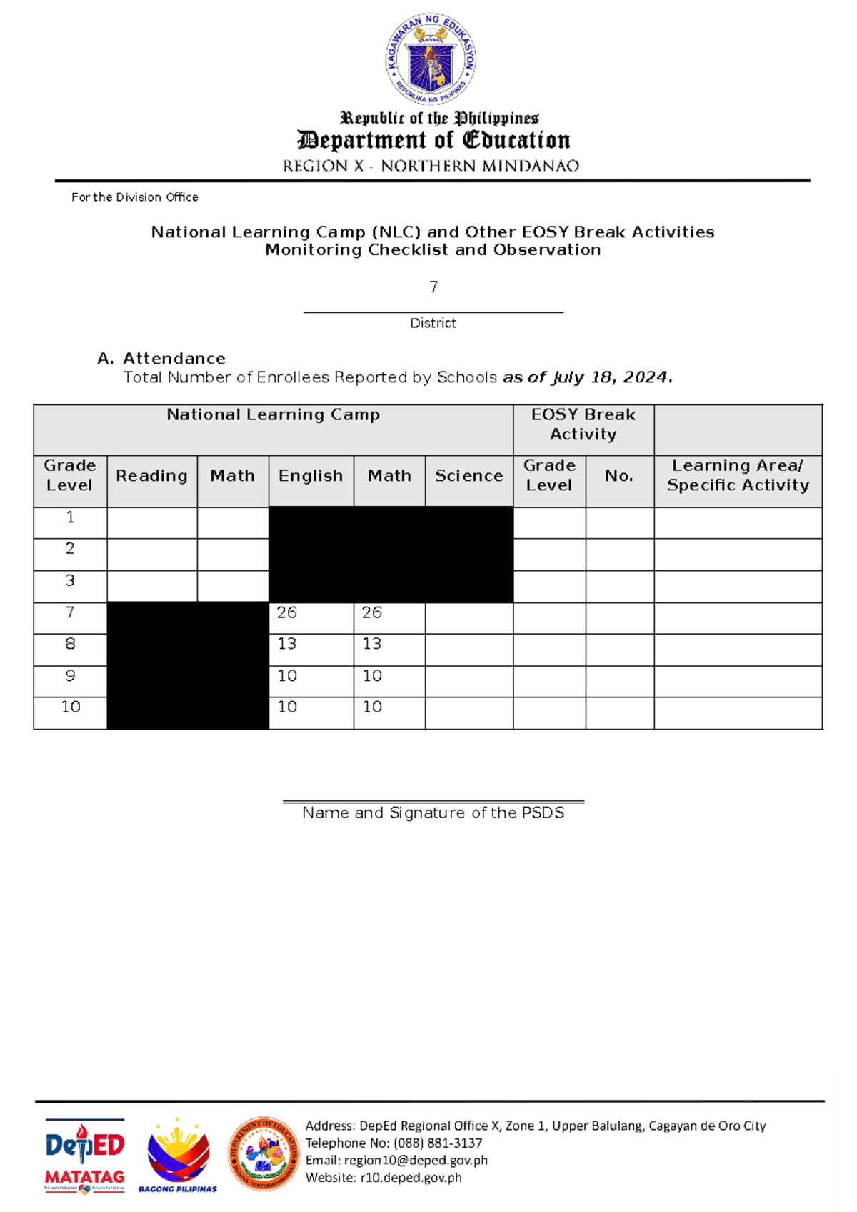 Montol NHS-Monitoring-Template - For the Division Office National ...