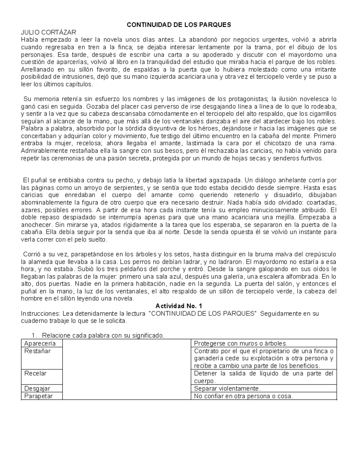 Continuidad DE LOS Parques Actividad LEC. 1 - CONTINUIDAD DE LOS ...
