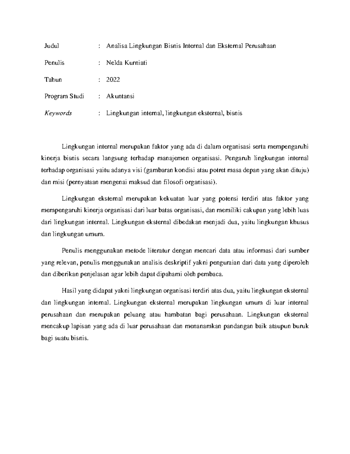 Review Jurnal Lingkungan Pemasaran 052 - Judul : Analisa Lingkungan ...