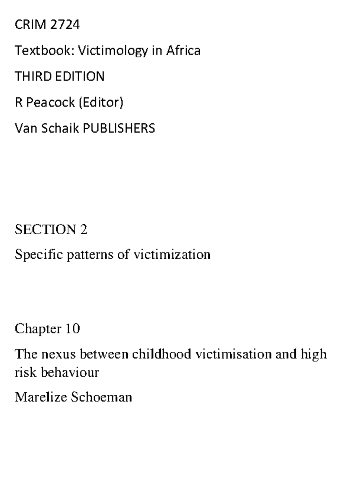 Ch 10 Specific patterns of victimization - CRIM 2724 Textbook ...