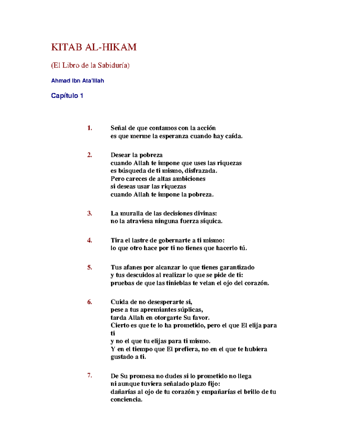 El Libro de la Sabiduria Kitab al Hikam-Ahmad Ibn Ata'Illah - KITAB AL ...