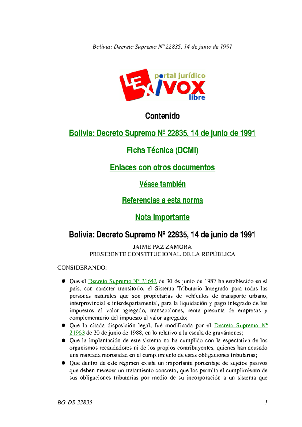 BO-DS-22835 - Jsjdjd - Contenido Bolivia: Decreto Supremo Nº 22835, 14 ...
