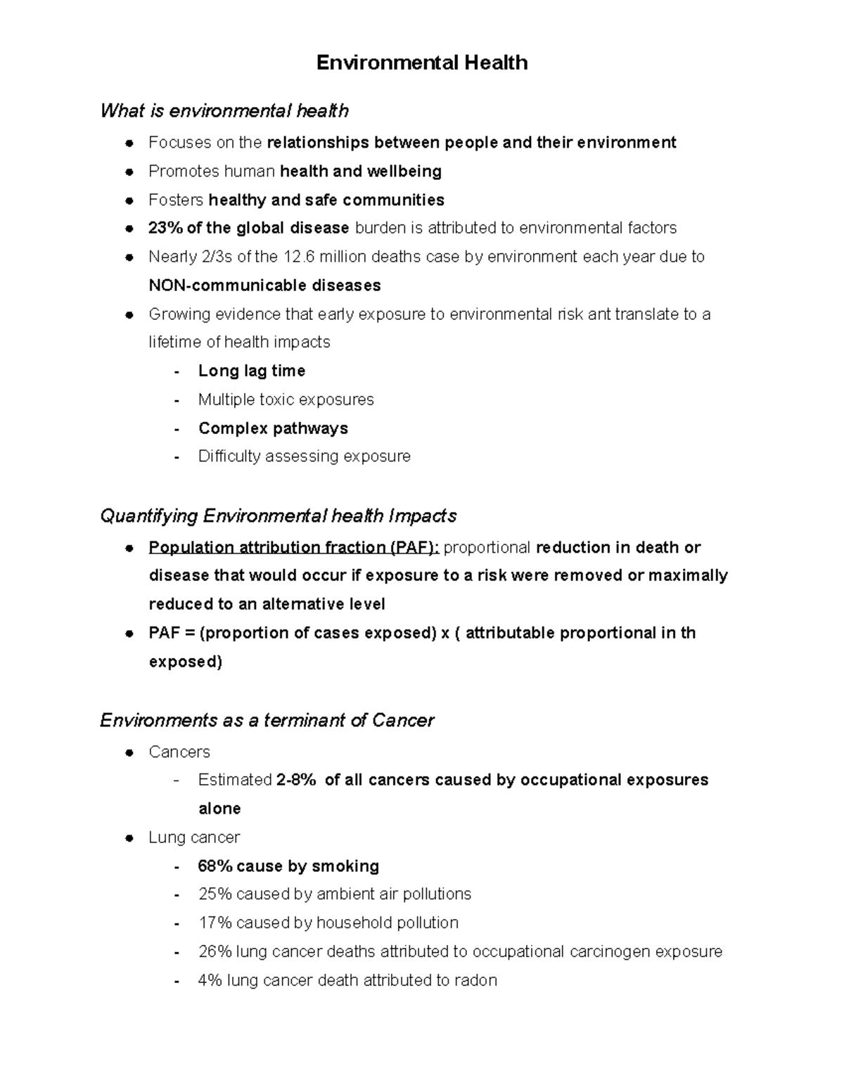 Week 8 Lecture 2 - Environmental Health What is environmental health ...