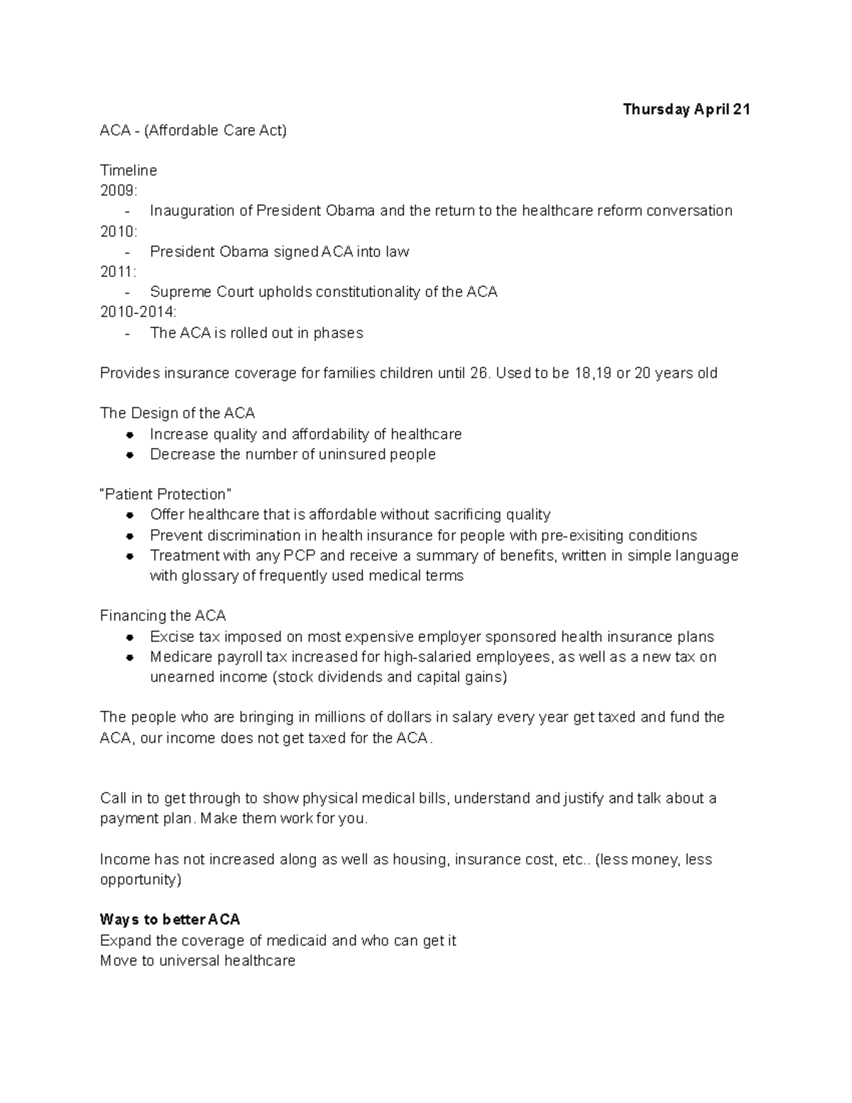 Introduction to Global Health Notes - Thursday April 21 ACA ...