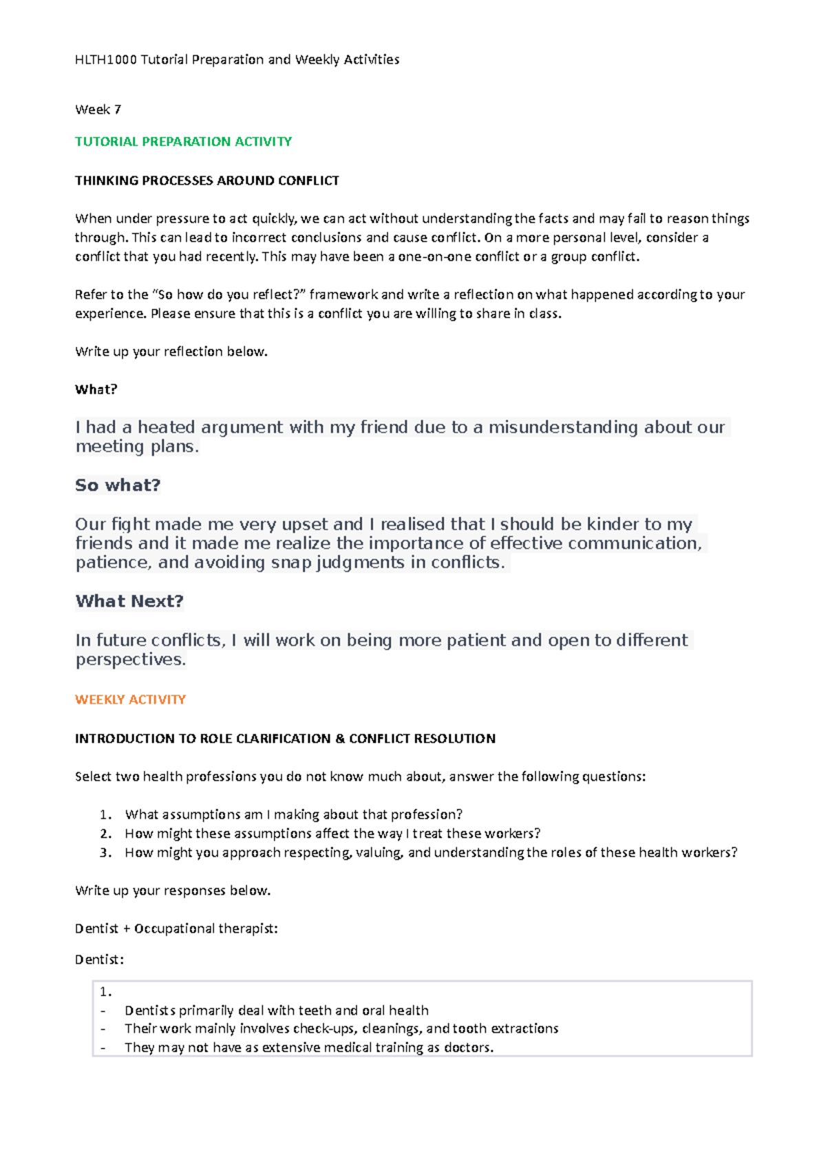 Week 7 tutorial preparation and weekly activities - HLTH1000 Tutorial ...