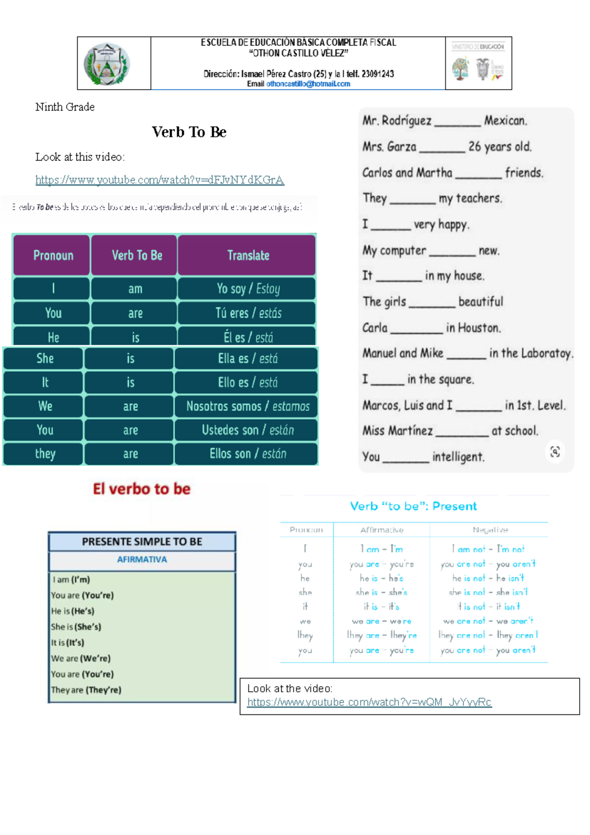 Ninth Grade 27 al 31 mayo - English B SL - Ninth Grade Verb To Be Look ...