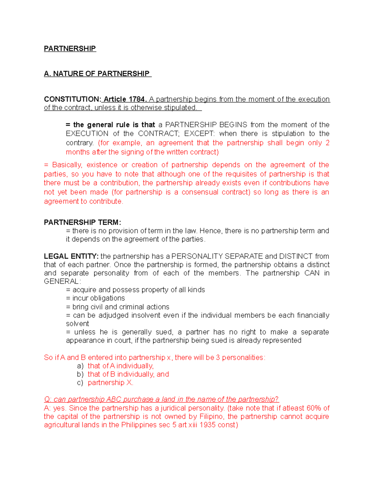 Law 2 biz laws and rule partnership 1 - PARTNERSHIP A. NATURE OF ...