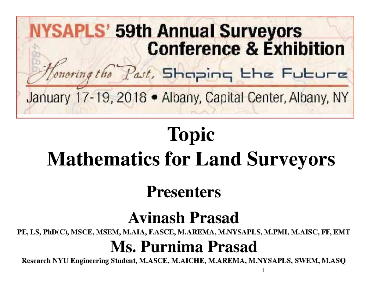 Survey Math Course Presentation - Topic Mathematics for Land Surveyors ...