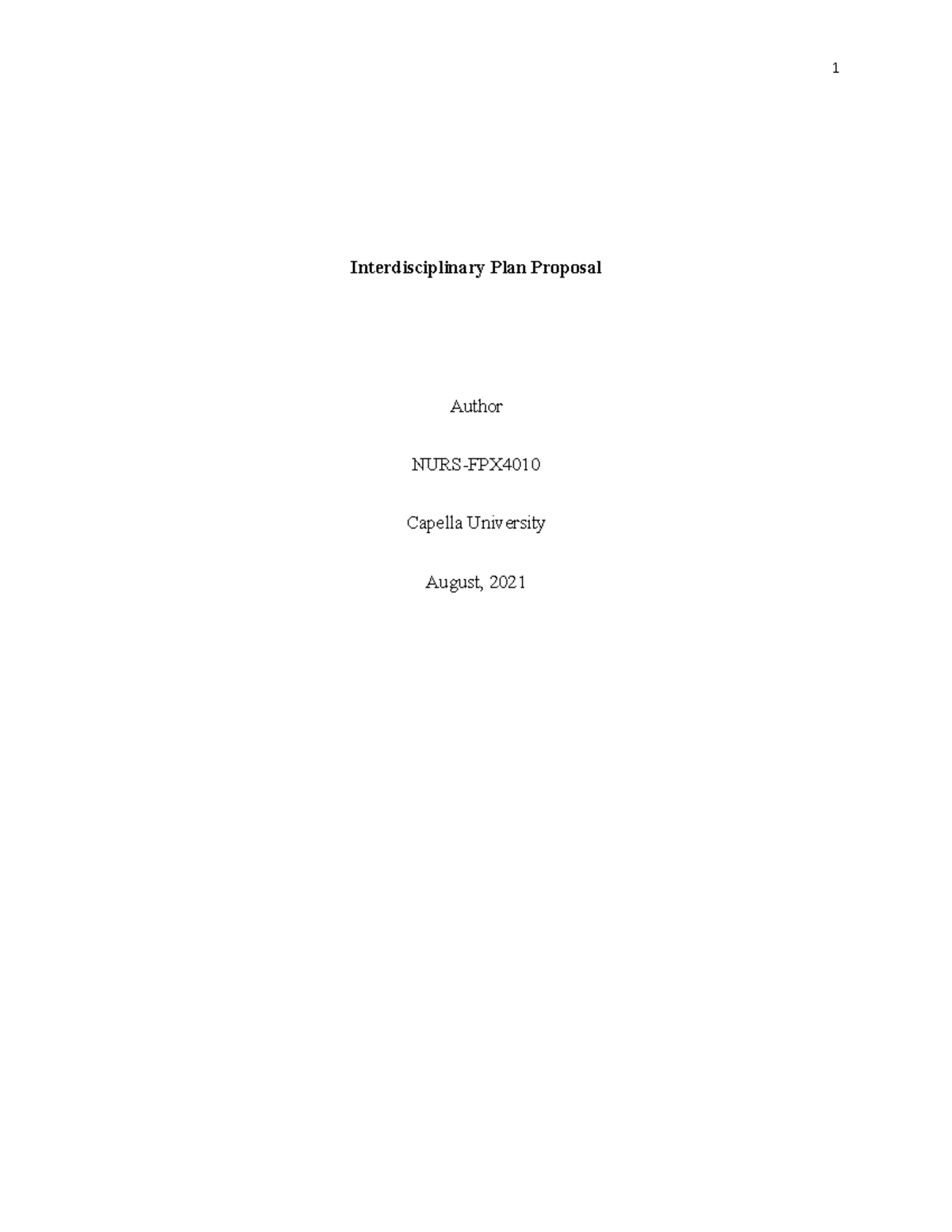 Interdisciplinary Plan Proposal - The plan would be carried out in the ...