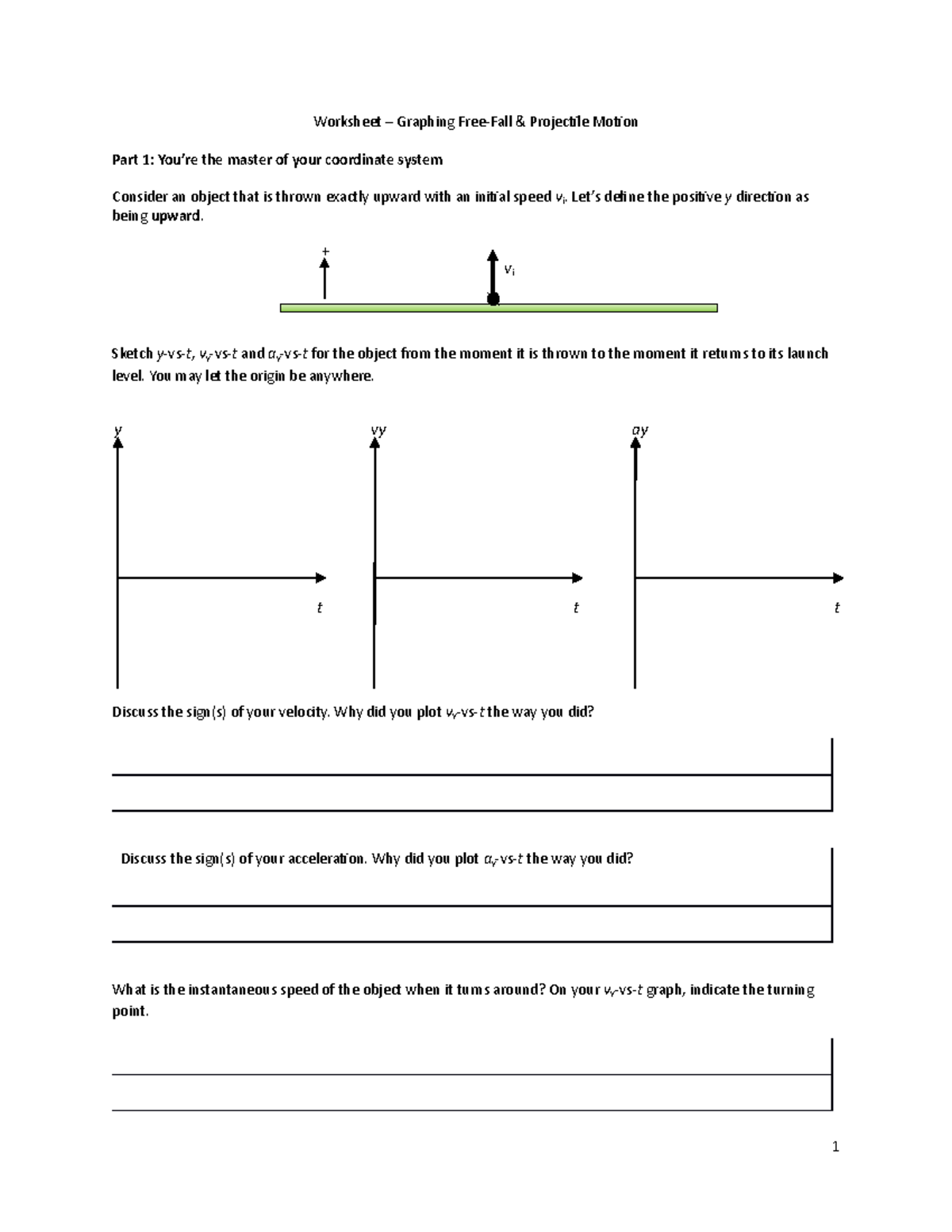 Worksheet Projectile Motion - Worksheet – Graphing Free-Fall ...