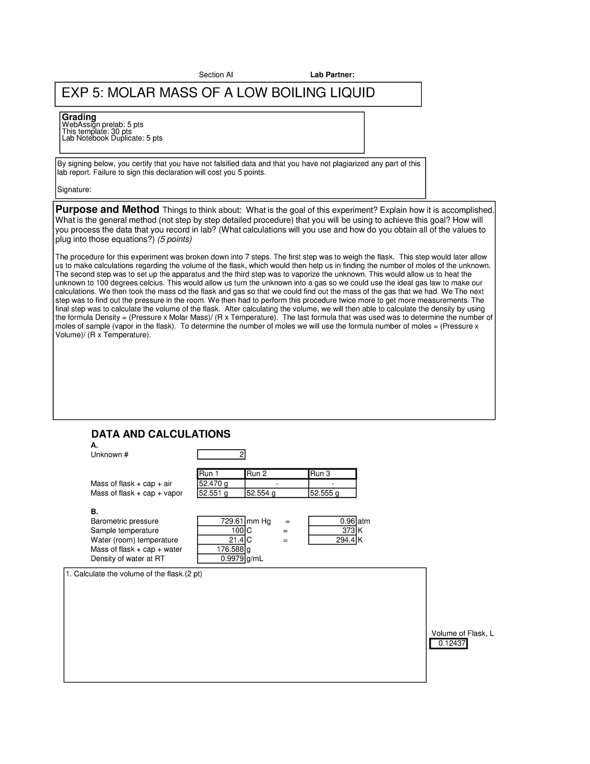 Lab 5 Write Up - CHEMISTRY - Section AI Lab Partner: DATA AND ...