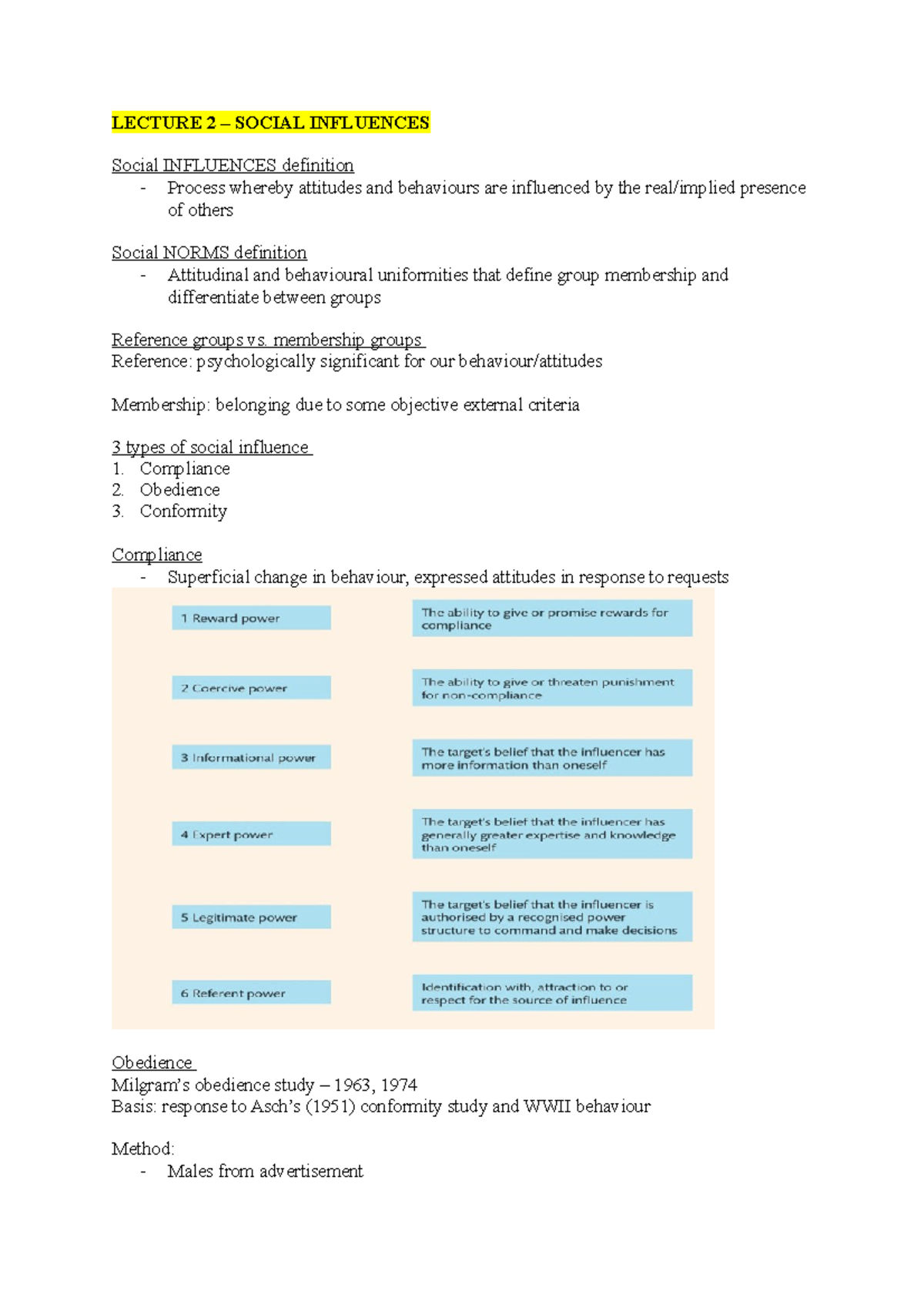 PYB202 all lecture notes - LECTURE 2 – SOCIAL INFLUENCES Social ...