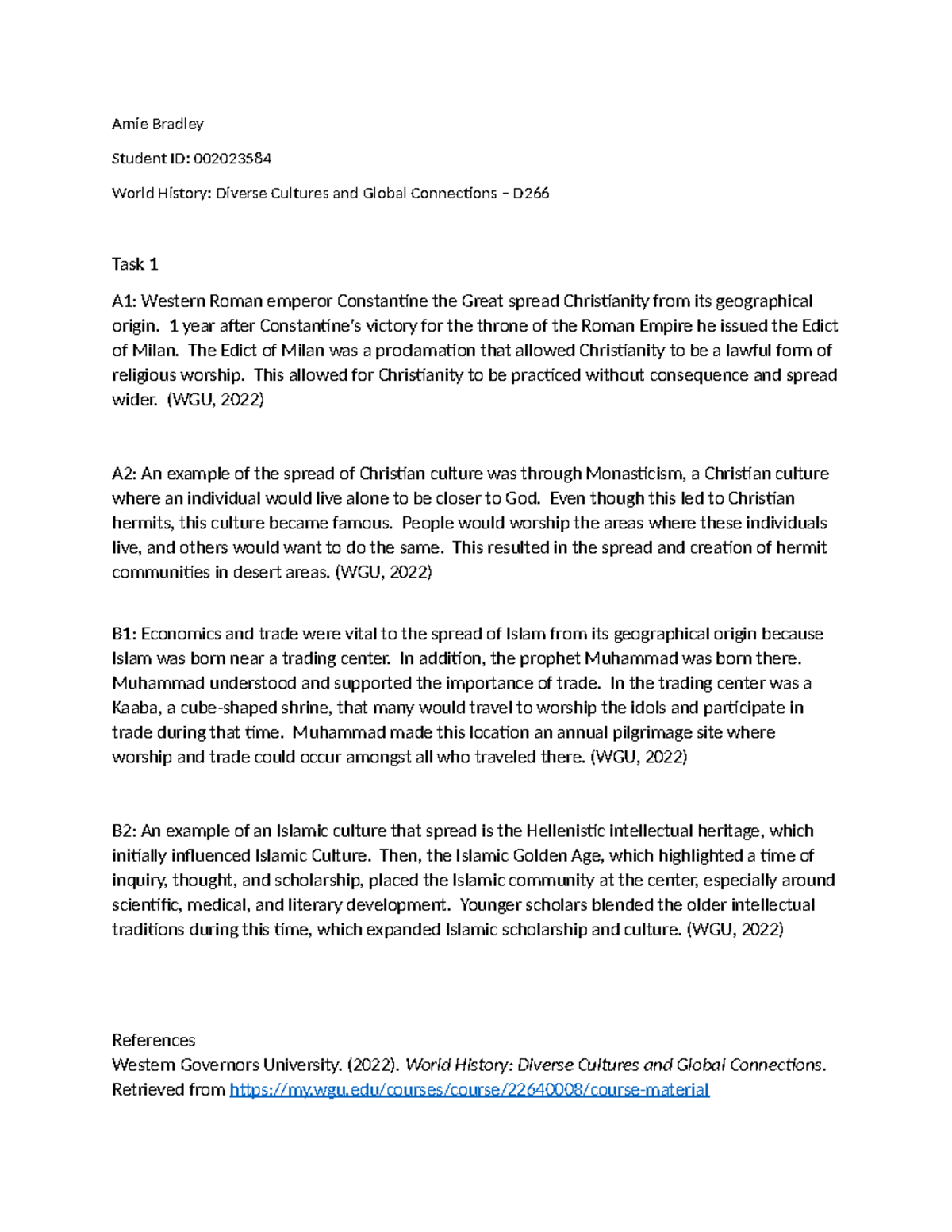 D266 - Task 1 - D266- Task 1 - Passed - Amie Bradley Student ID ...