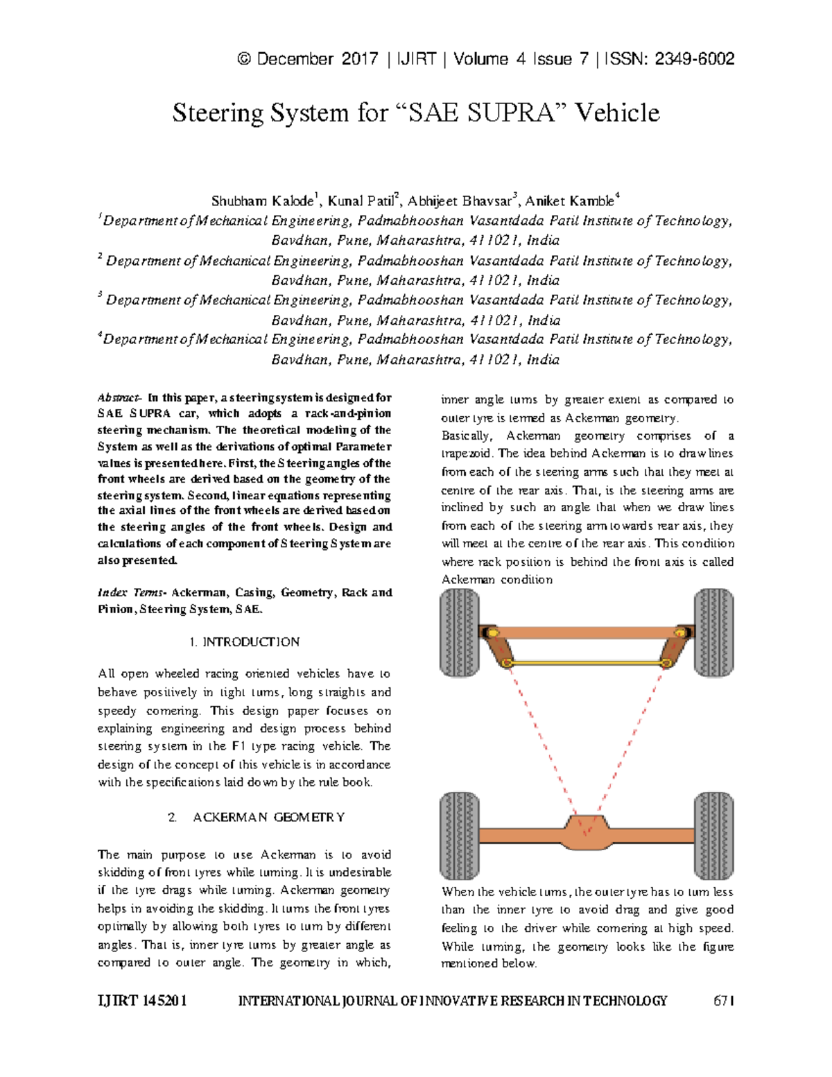 Ijirt 145201 Paper - Steering System for “SAE SUPRA” Vehicle Shubham ...
