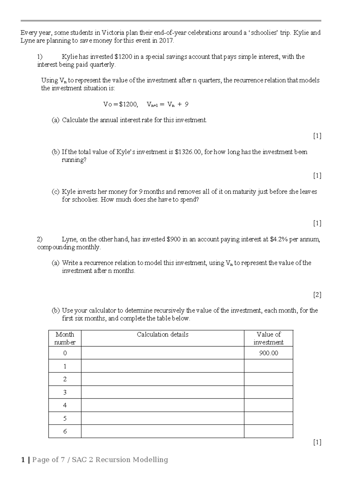 Unit 3 General Maths Financial and Recurrence SAC 2017 - Every year ...