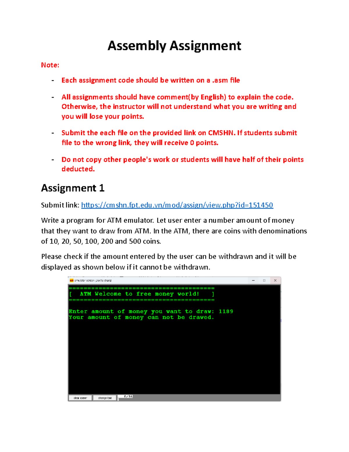 Assembly Assignment - 12345 - Assembly Assignment Note: Each assignment code should be written ...