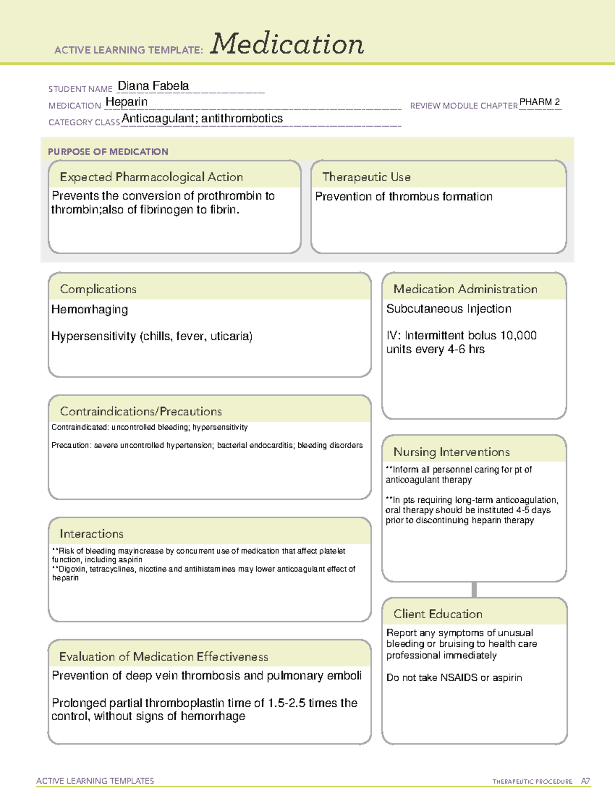 Medcard Heparin - ACTIVE LEARNING TEMPLATES THERAPEUTIC PROCEDURE A ...