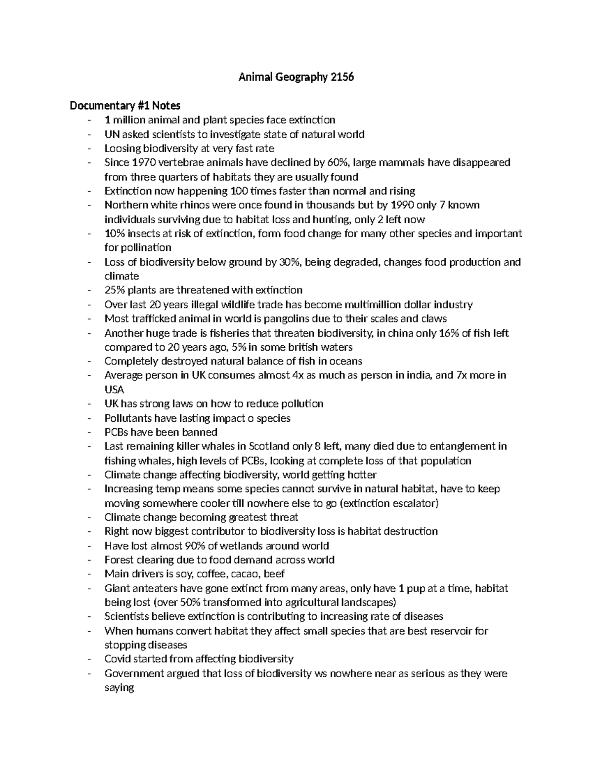 Documentary Notes - Summary Geography of Animals - Animal Geography ...