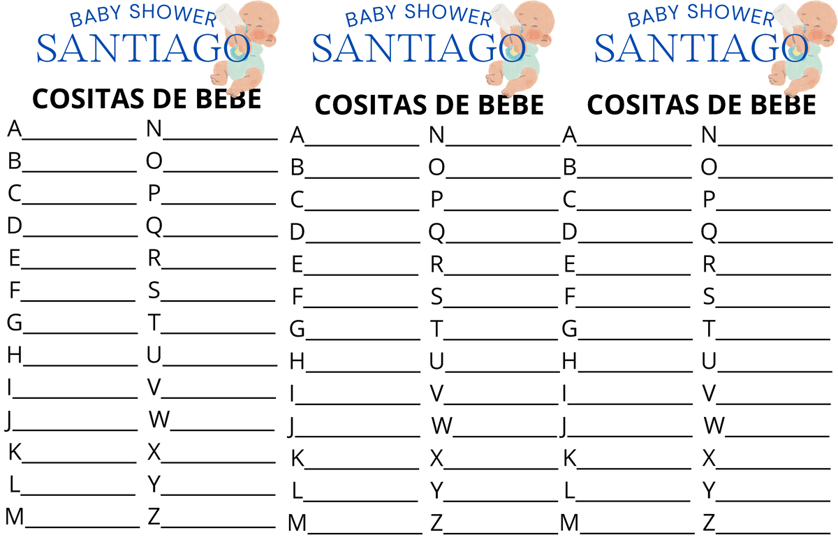 Juegos baby shower - COSITAS DE BEBE A___________ B___________ C ...