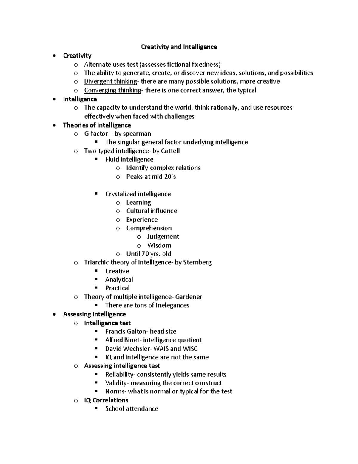 Creativity and Intelligence - Creativity and Intelligence Creativity o ...