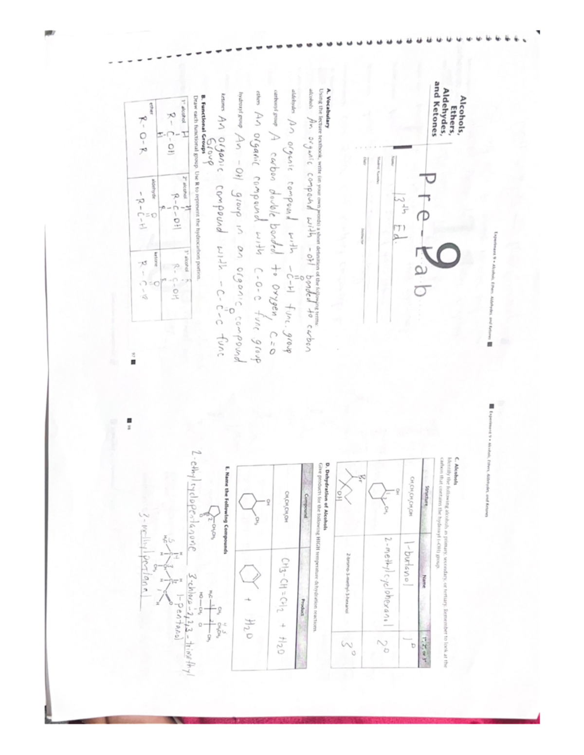 Pre- lab 9 from lab manual (Alcohols). - CHM1033L - Studocu