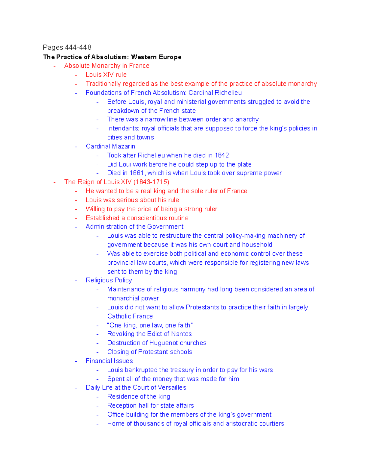 Pages 444-448 - Notes - Pages 444- The Practice of Absolutism: Western ...