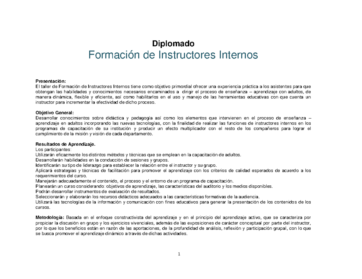 1255 a formacin de instructores - Diplomado Formación de Instructores ...