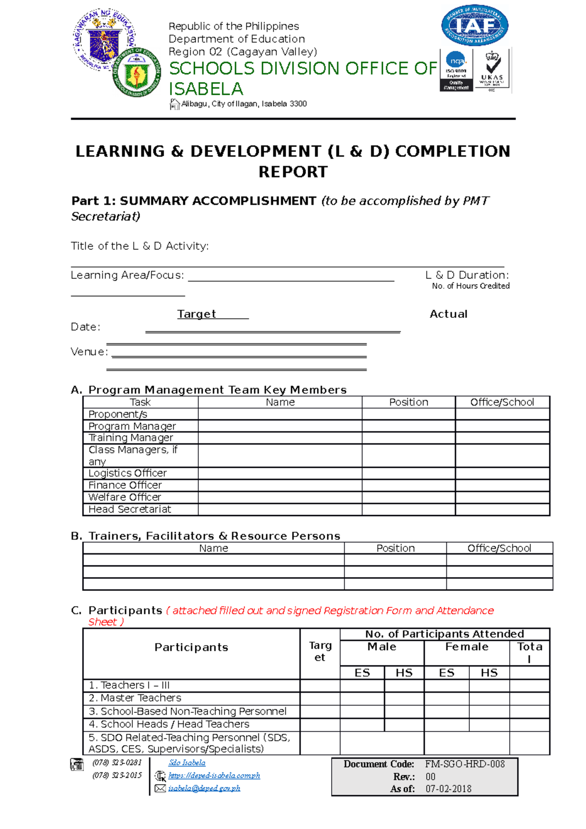 FM-SGO-HRD-008 (L D Completion Report) - Department of Education Region ...