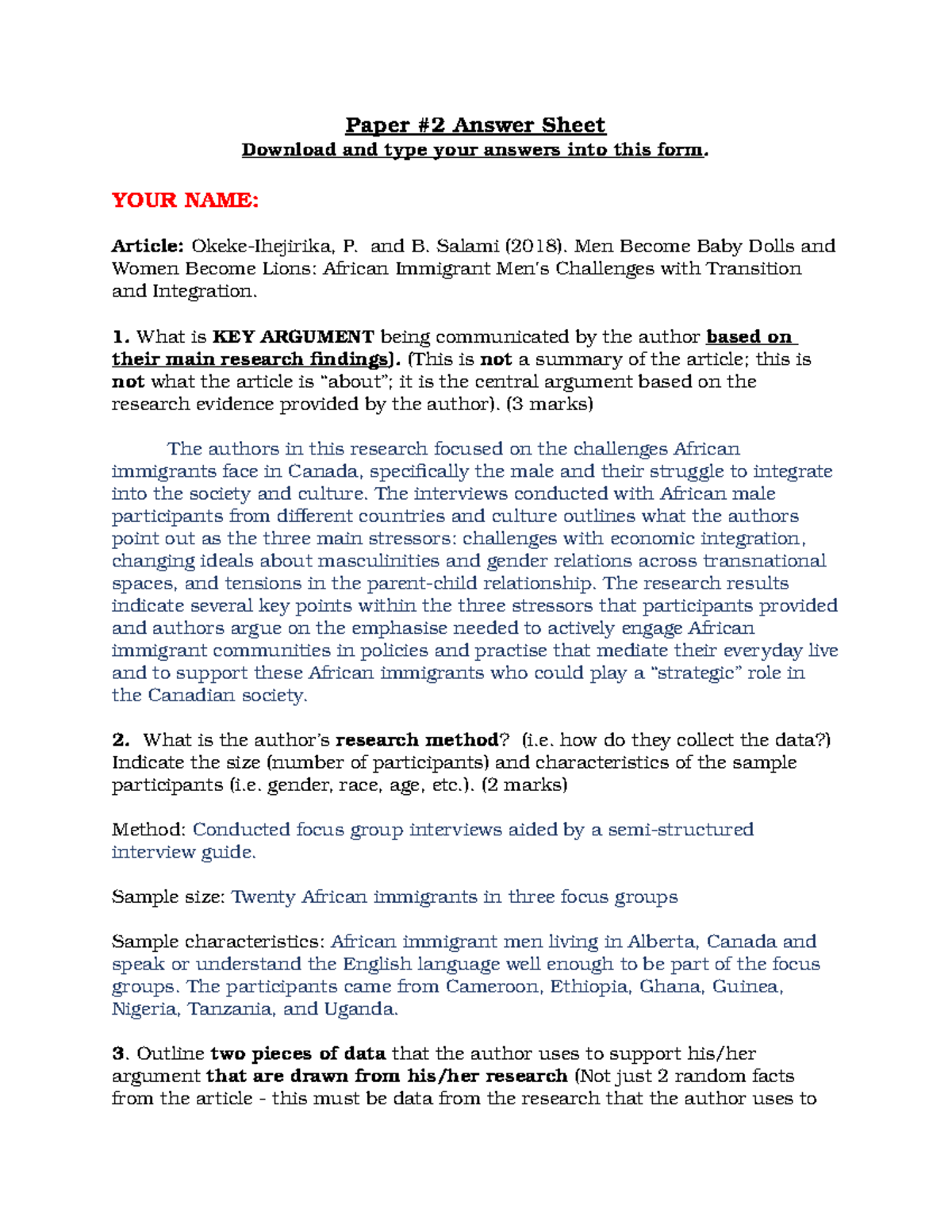 Paper 2 answer sheet - Filled - Paper #2 Answer Sheet Download and type ...