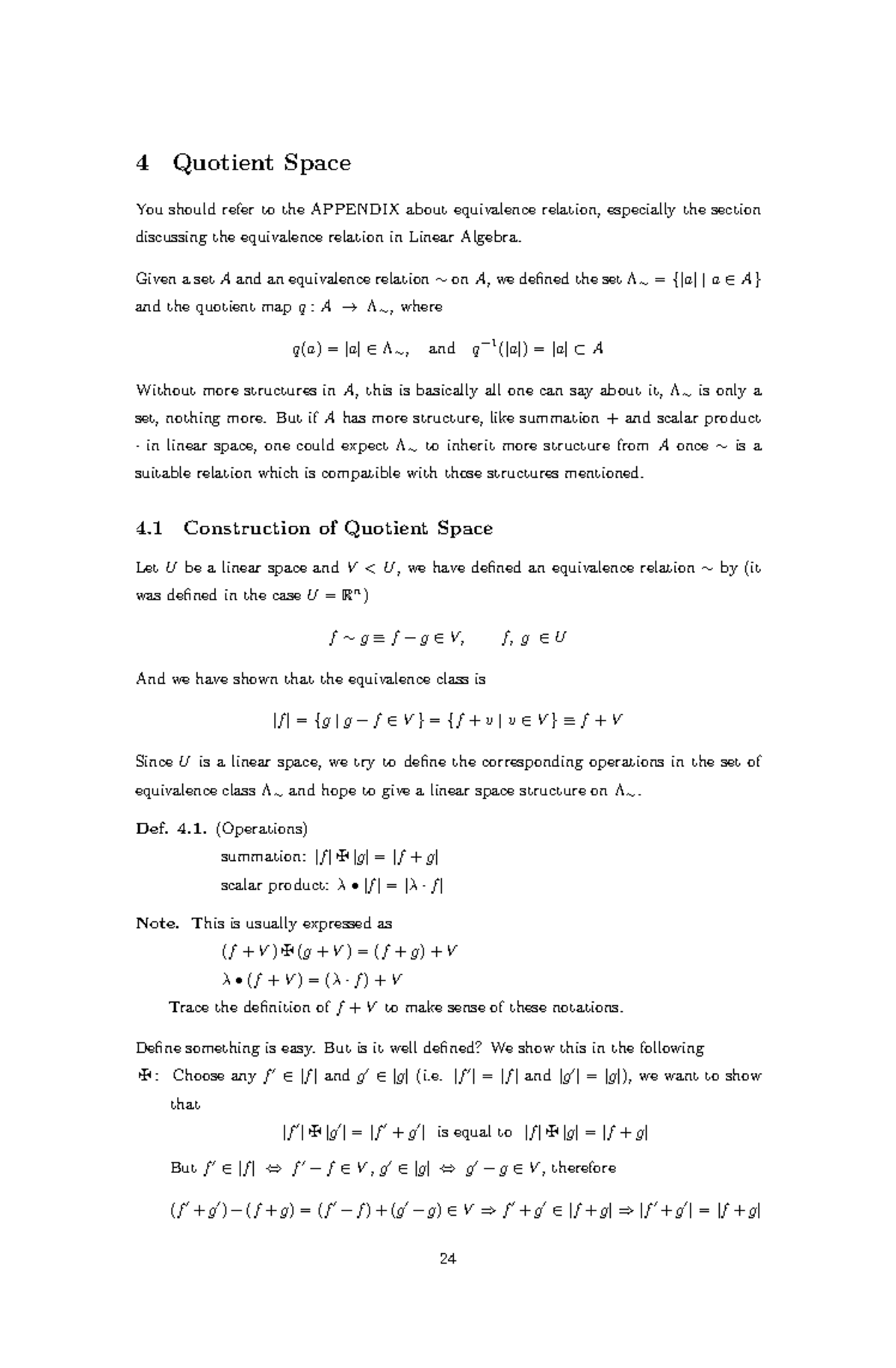 340666 quotient space - Lecture notes 4 - 4 Quotient Space You should ...