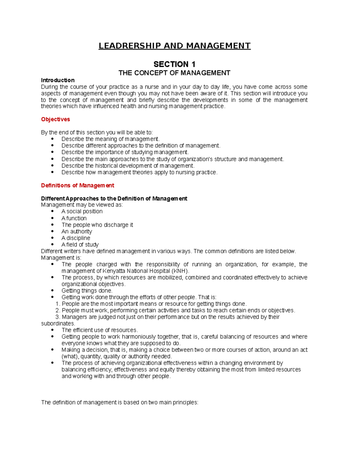 Management Mrs Rotich - summeries - LEADRERSHIP AND MANAGEMENT SECTION ...