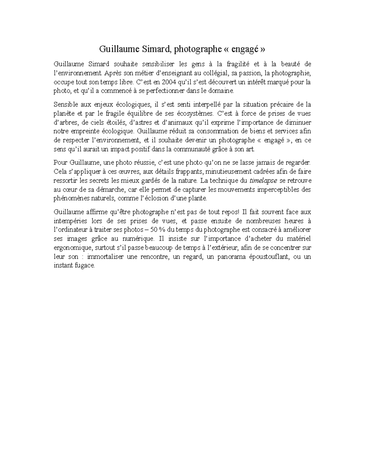 Travail 9 portrait d'un photographe - Guillaume Simard, photographe « engagé » Guillaume Simard ...