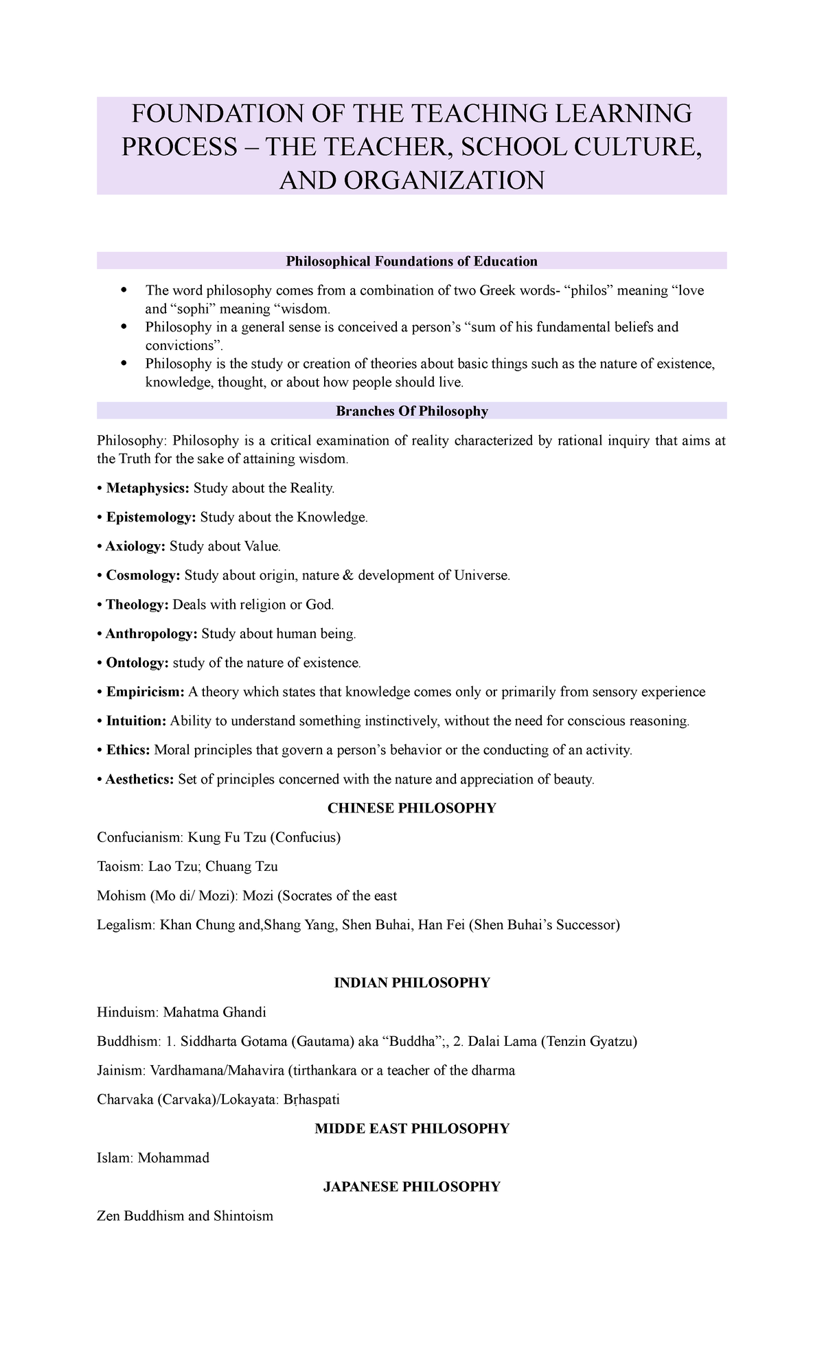 PED 1 Foundation Of Teaching and Learning Process - FOUNDATION OF THE ...