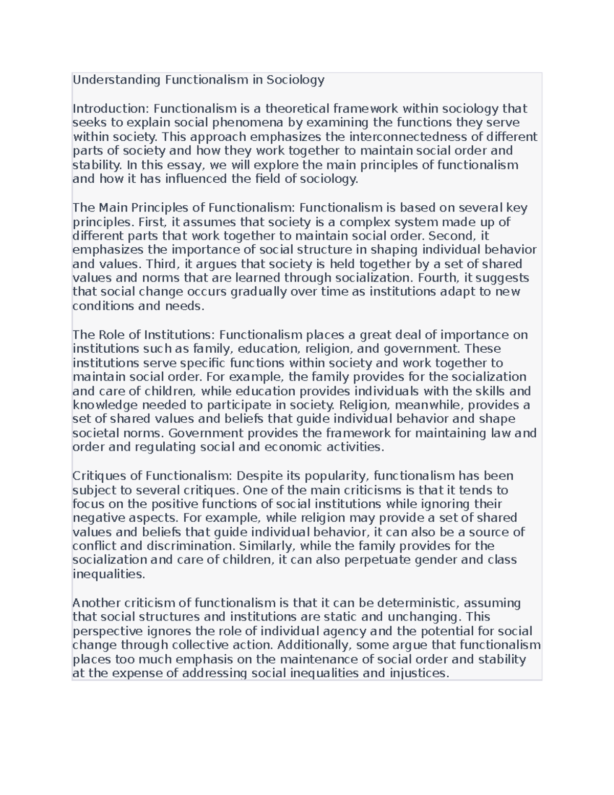 Understanding Functionalism in Sociology - Understanding Functionalism ...