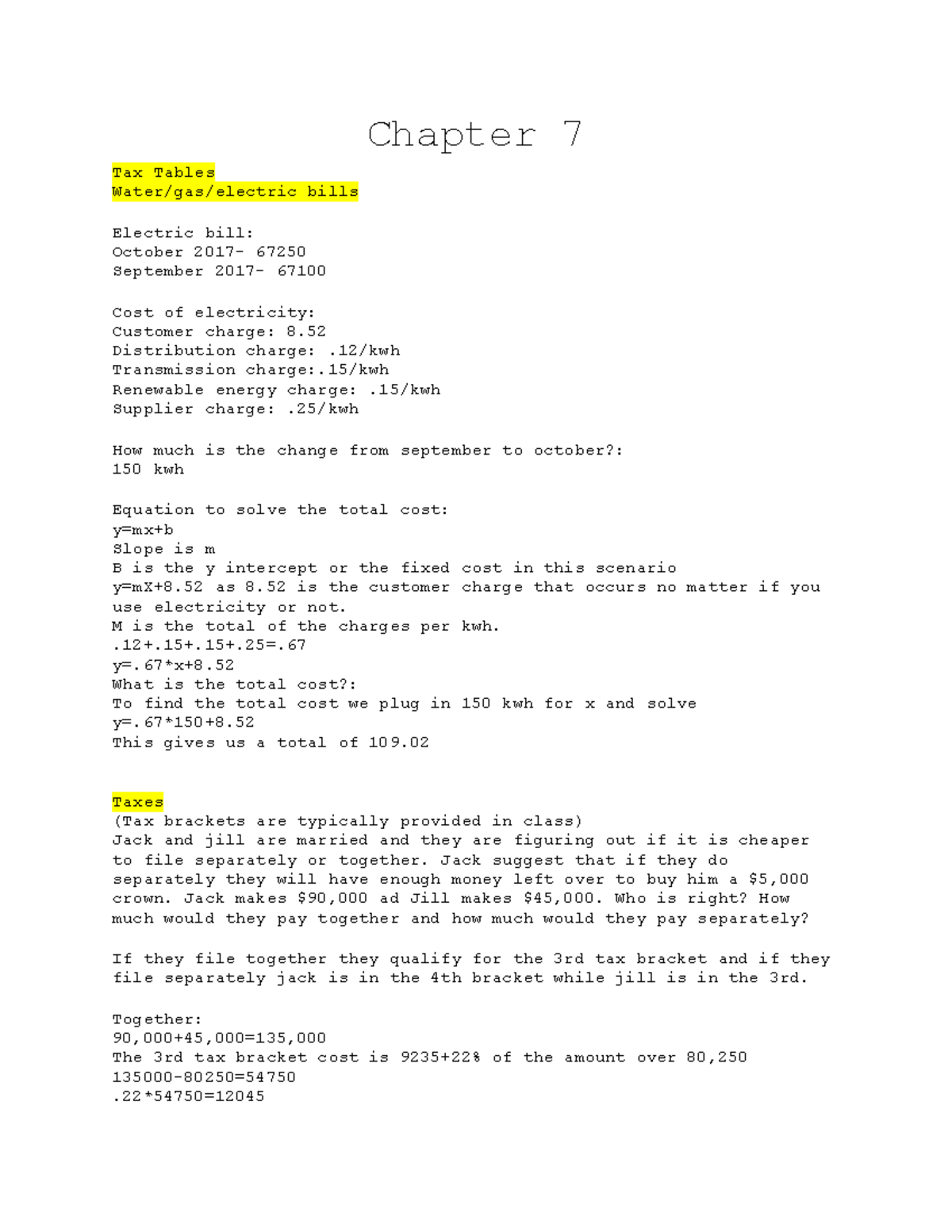 MATH 2623 Chapter 7 Notes - Chapter 7 Tax Tables Water/gas/electric ...