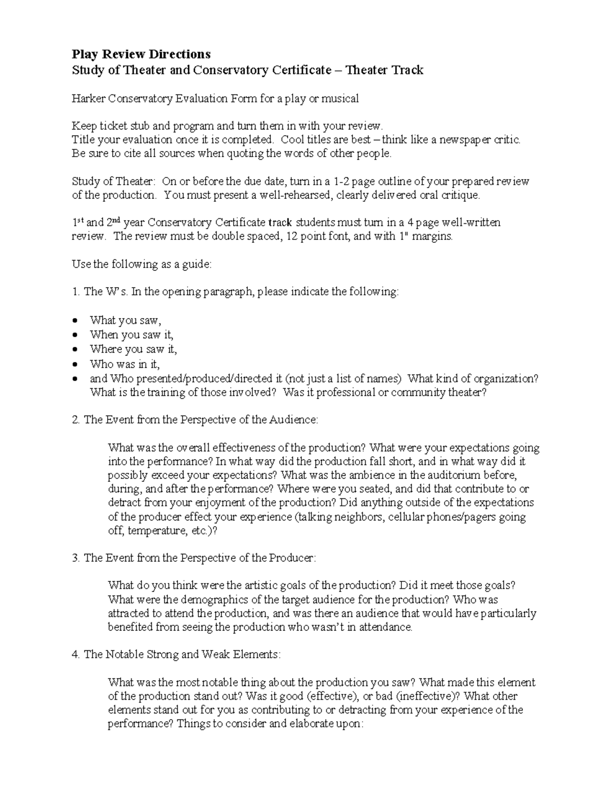 Play Review Format - So T Certificate Theater - Play Review Directions ...