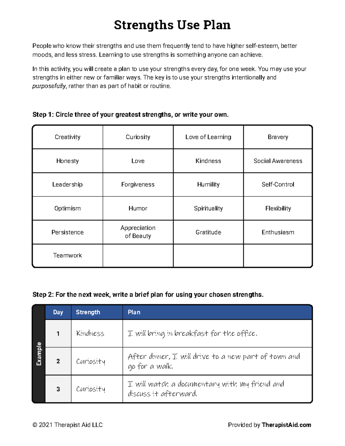 Strengths Use Plan Strategies for Psychotherapy - PSY 4453 - University ...