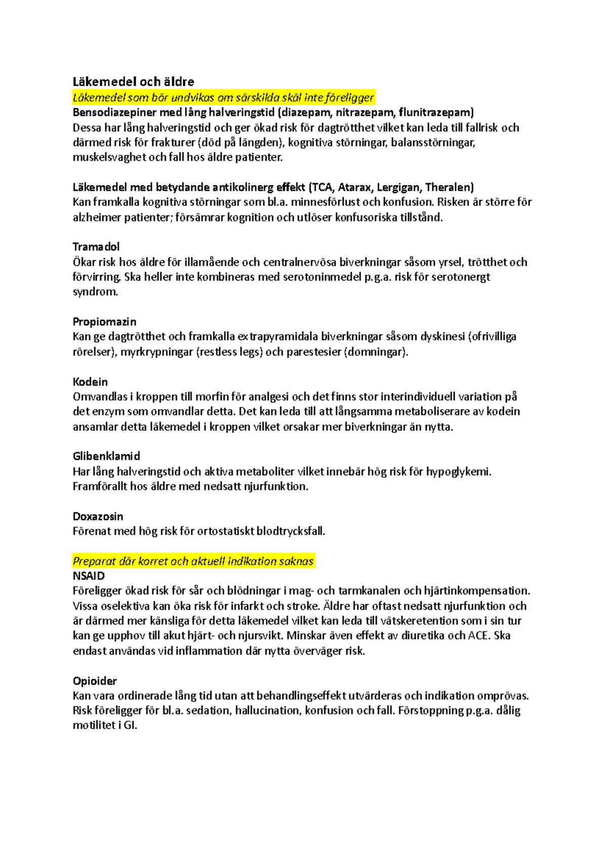 Läkemedel Och äldre Sammanfattning Läkemedel Och äldre Läkemedel Som Bör Undvikas Om Särskilda