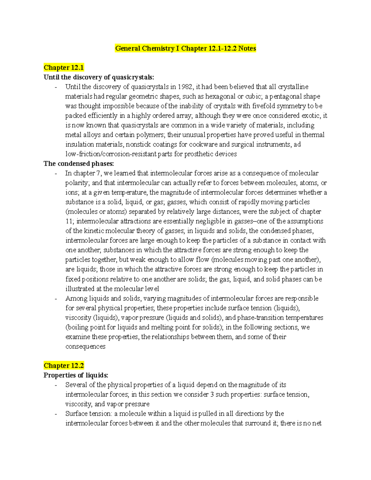 General Chemistry I Chapter 12.1-12.2 Notes - General Chemistry I ...
