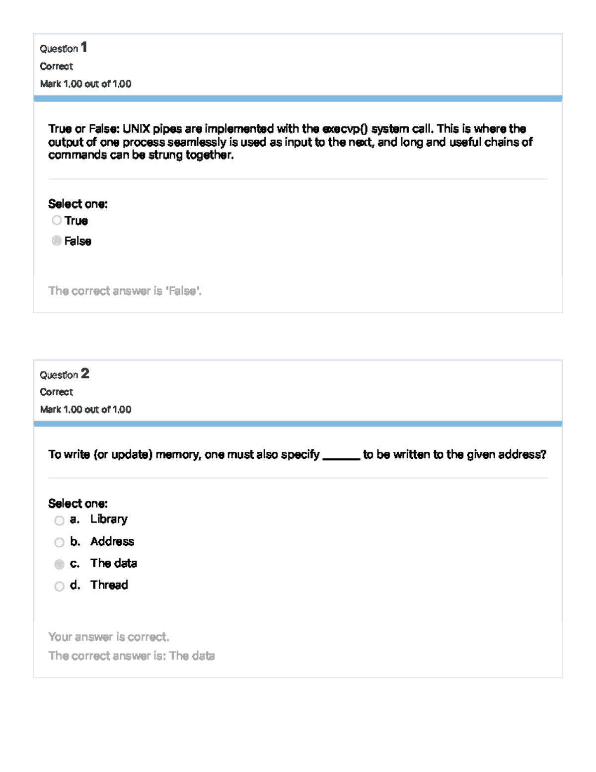 CS2301 Graded Quiz Unit 3 - Correct Mark 1 out of 1. Question 2 Correct ...