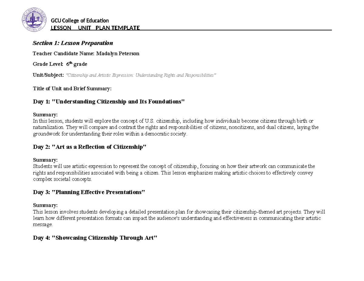 T7 5 day lesson plan - Topic 7 - Section 1: Lesson Preparation Teacher ...