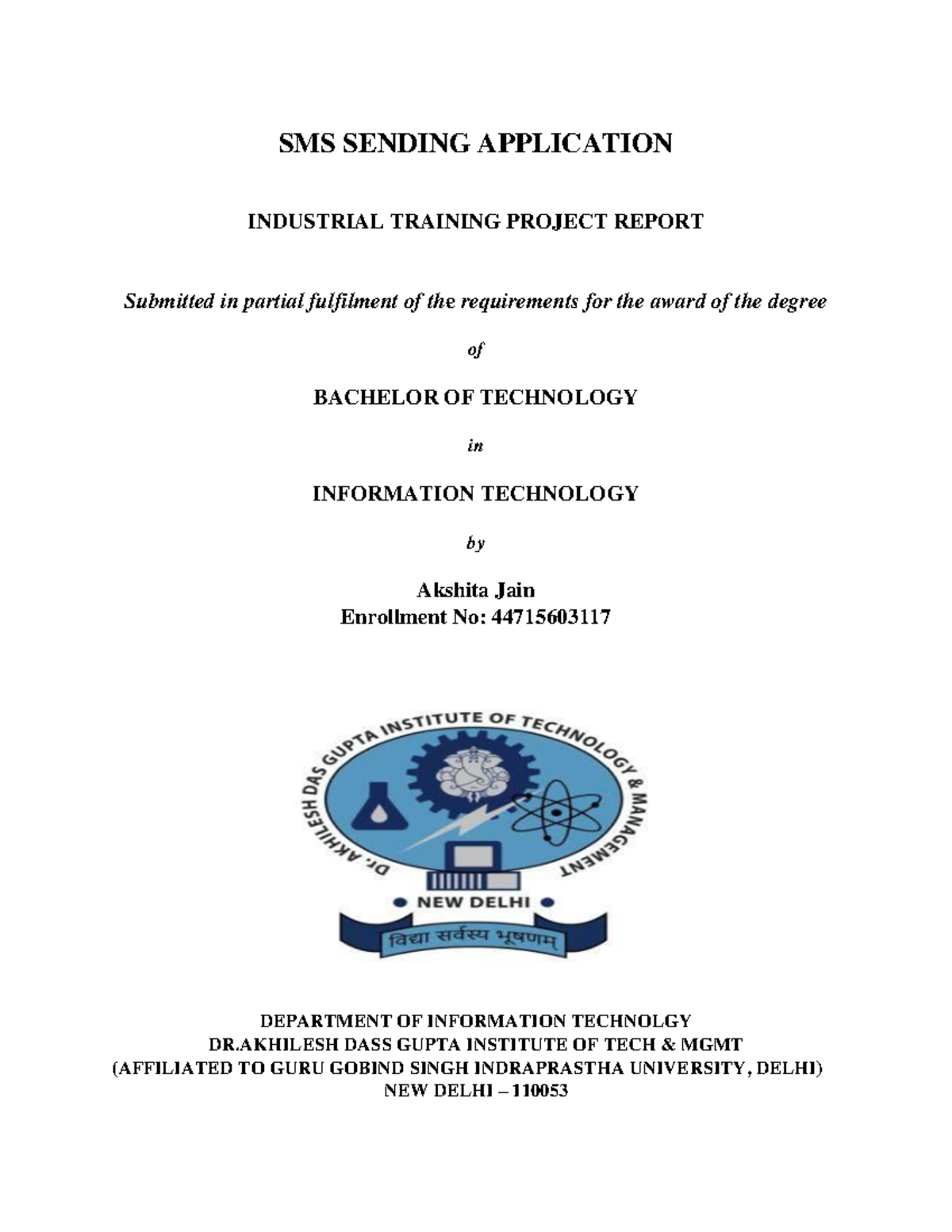 Industrial training report - SMS SENDING APPLICATION INDUSTRIAL ...