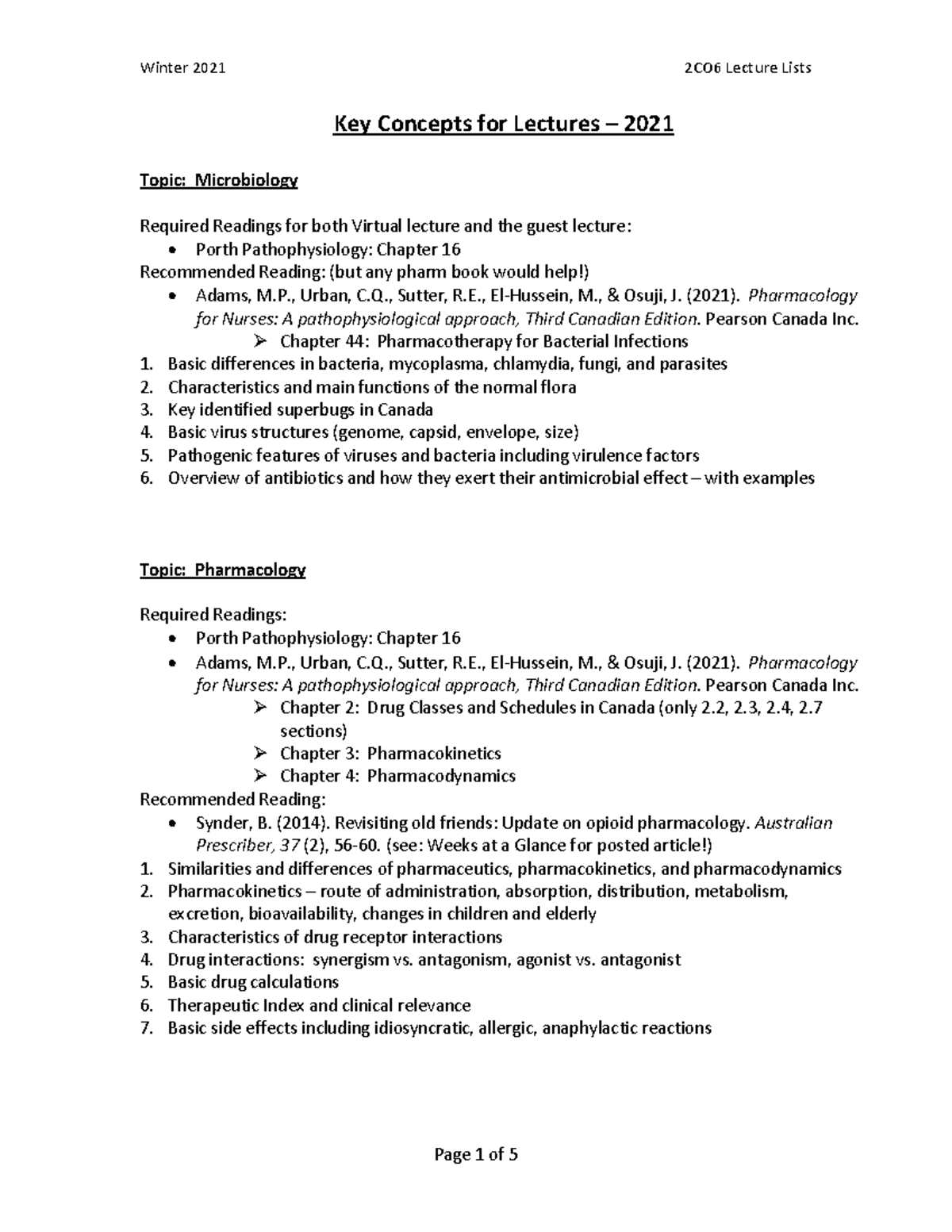 List for Lectures - Lecture list - Page ϭ of ρ Key CoŶĐepts for ...