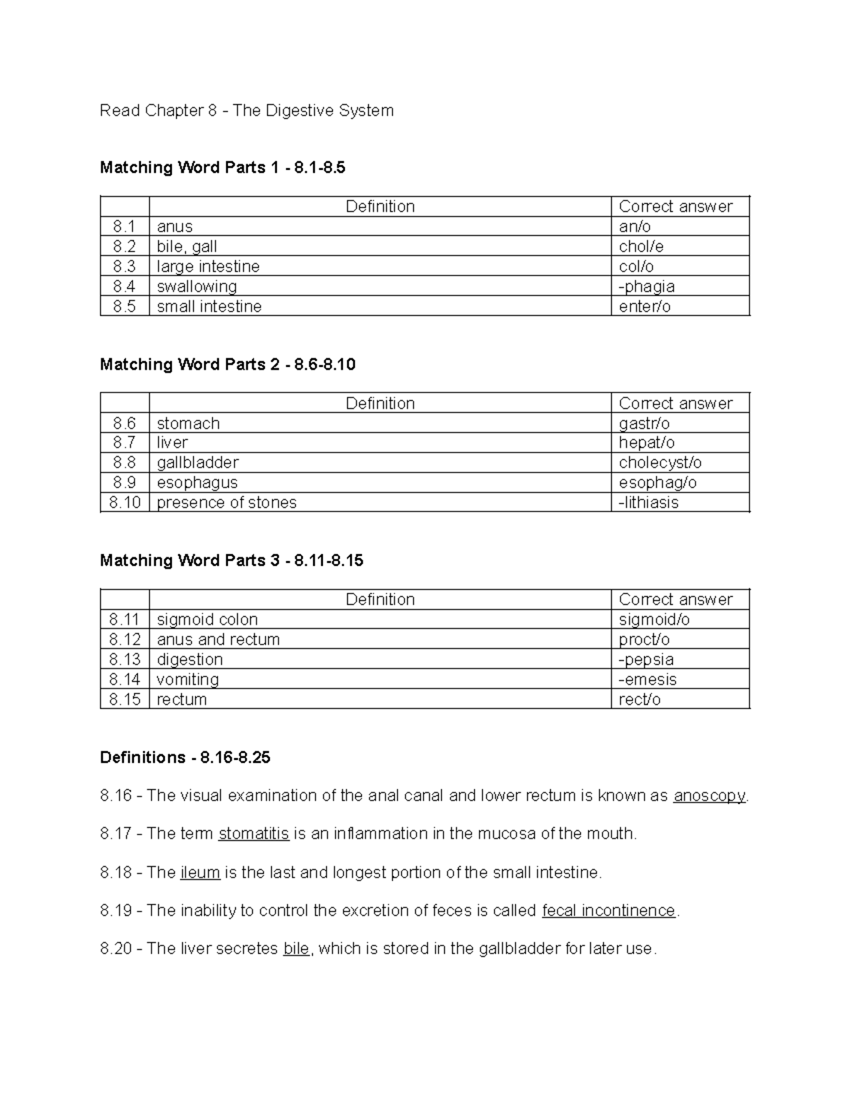 Med term chapter 8 - practice from the book - Read Chapter 8 - The ...