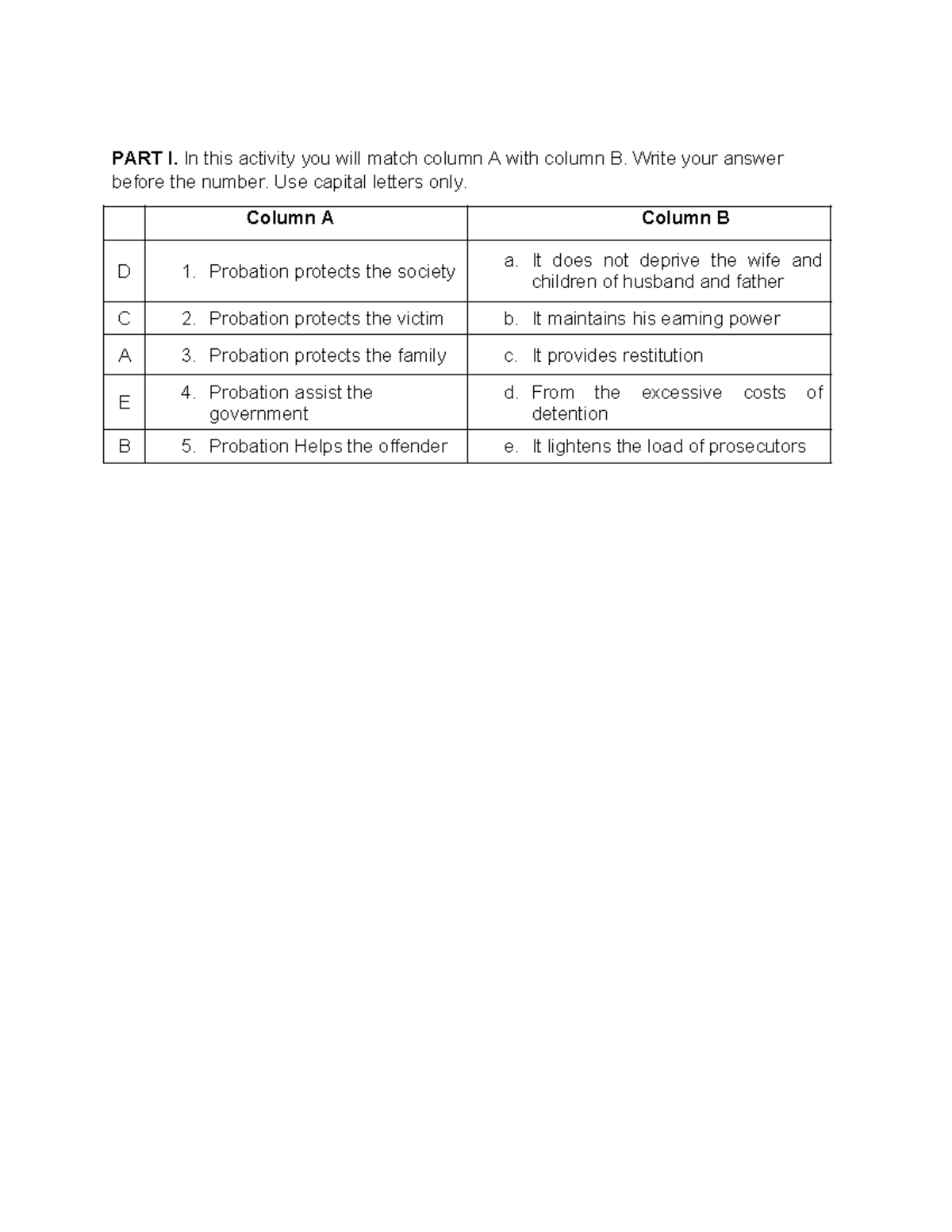 Lesson 4 Activity 1 - PART I. In this activity you will match column A ...