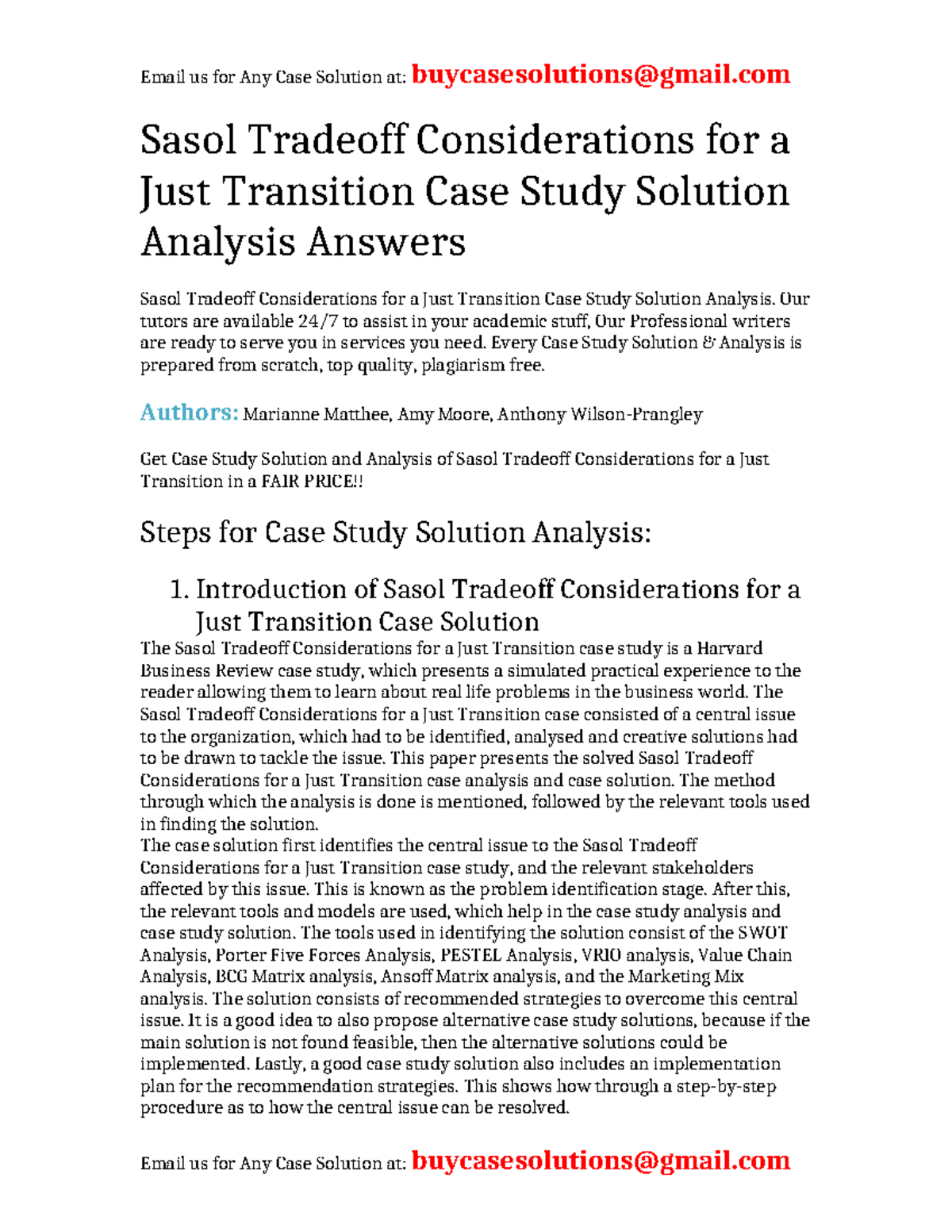 Case Solution Sasol Tradeoff Considerations for a Just Transition - Sasol Tradeoff ...