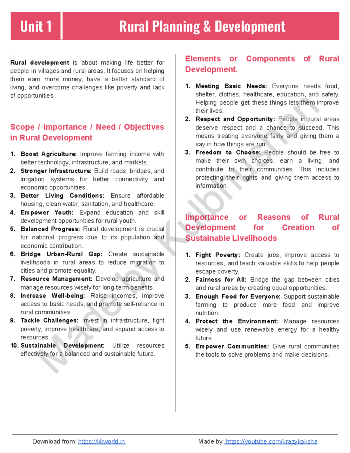 Rural Development Notes - Unit 1 Rural Planning & Development \ Rural ...